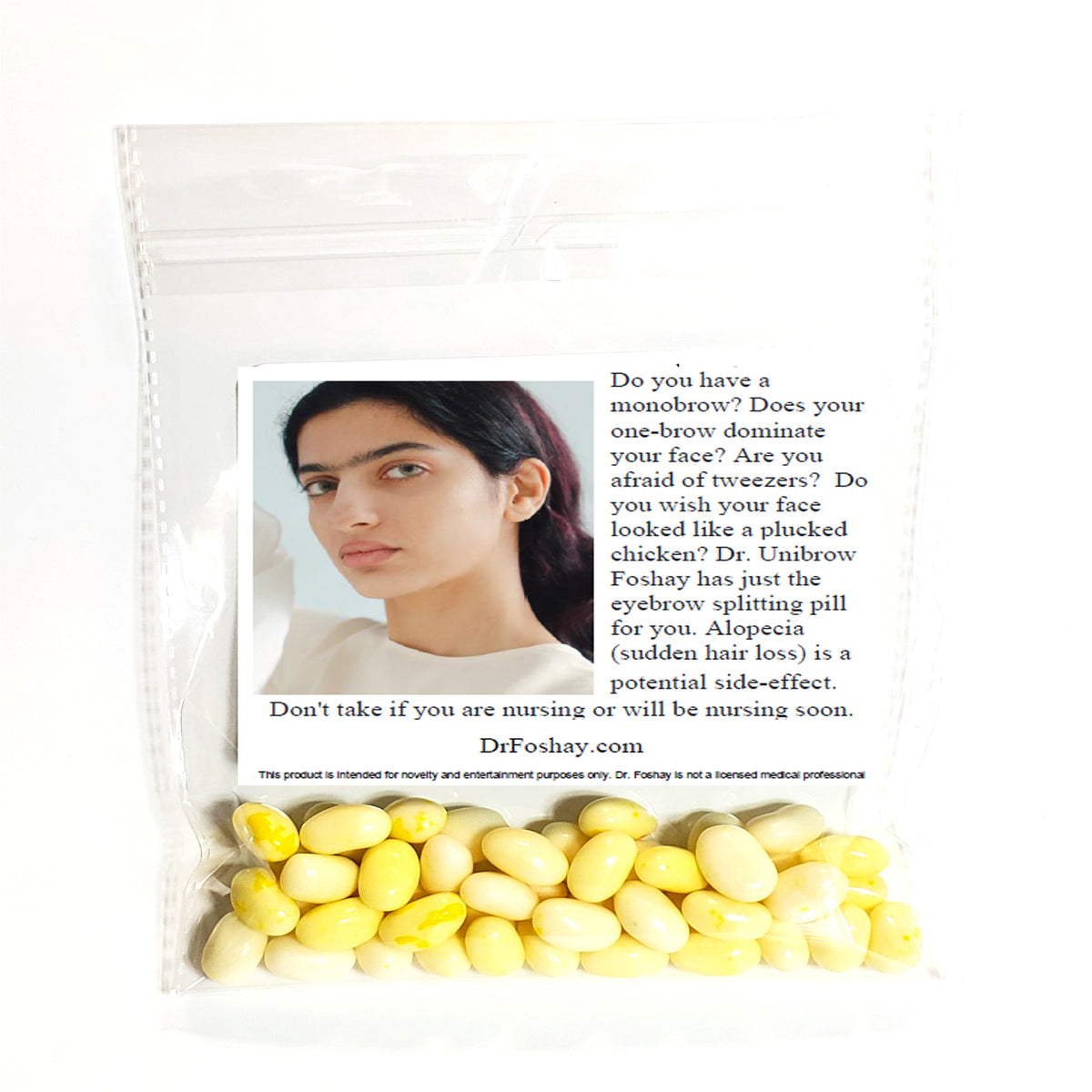 Monobrow Female Gag Gift – Funny Eyebrow Novelty Pill – DrFoshay.com
